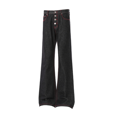 老钱风红边明线撞色牛仔裤原牛