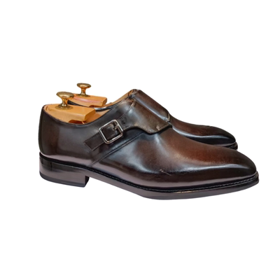 MNG手工皮鞋固特异定制真皮孟克鞋男鞋商务正装英伦绅士棕色百搭