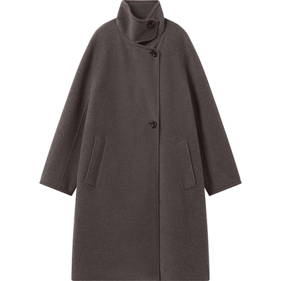 播商场同款简约保暖立领长款羊毛呢外套女秋冬新款BDS4AD3790