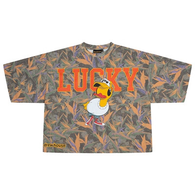 lucky方形落肩迷彩印花短袖T恤