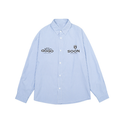 张桂源同款GOGOSOON长袖衬衫男新款2025秋季竖条纹休闲宽松青少年