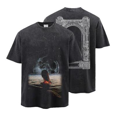 暗素银河美式水洗复古做旧t恤