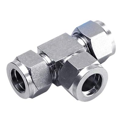 不锈钢双卡套三通中间气源接头