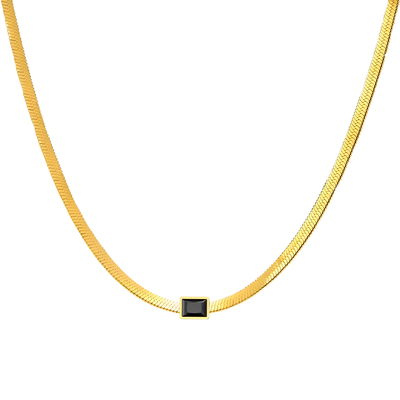 钛钢黑曜石蛇骨链情侣防水项链