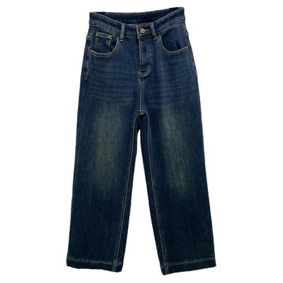 水貂绒加厚加绒直筒牛仔裤女冬季