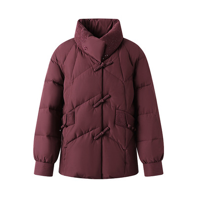 雅鹿短款白鸭绒立领羽绒服