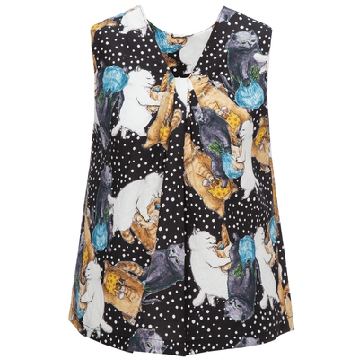 IIIVIVINIKO2025夏新款猫咪印花时髦V领无袖上衣女R523202188D