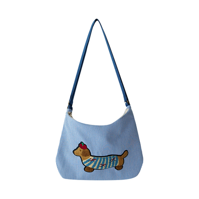 Himade蓝色条纹腊肠狗帆布包女