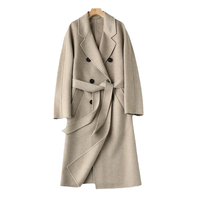 M家茧型纯羊绒双面呢大衣双排扣