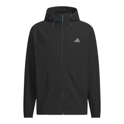 【自营】adidas阿迪达斯男子连帽薄外套多口袋黑色梭织夹克KR2511