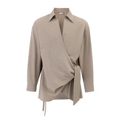 BALIANG「捌樑」 幽'serene' 深V领斜襟绑带式对褶长袖衬衫外套