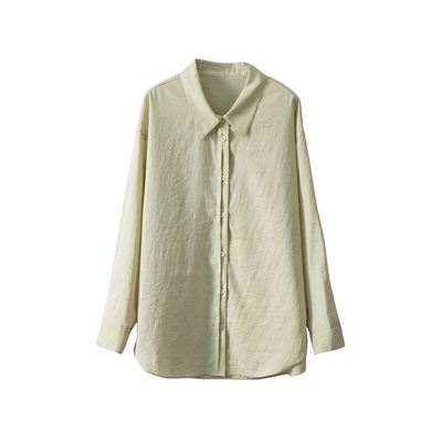 高定极简小翻领干丝丝锦绉宽松真丝衬衫女桑蚕丝宽松百搭衬衣春款