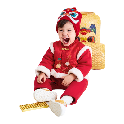 巴拉巴拉婴儿连体衣男童宝宝周岁礼服红色新中式棉衣儿童拜年服小