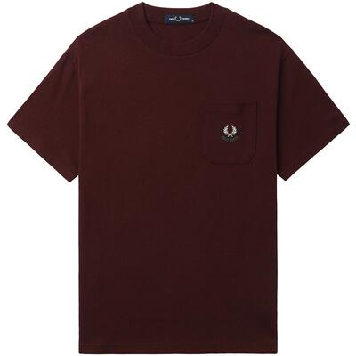 FRED PERRY男士休闲T恤夏季字母数字麦穗刺绣口袋短袖衫M9827