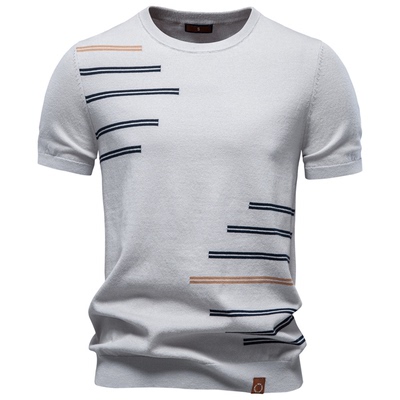 2026夏季新款圆领条纹拼色短袖T恤男大码百搭针织上衣Men T-shirt