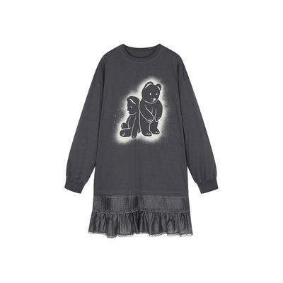 乌丫伤心小熊长袖T恤连衣裙
