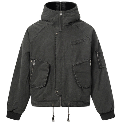 原创美式复古加绒加厚连帽棉服潮