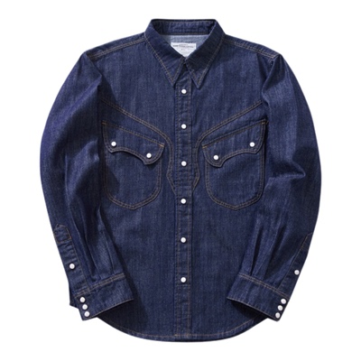 美式复古珍珠扣原色洗水竹节西部牛仔衬衫白色衬衣Cody复刻