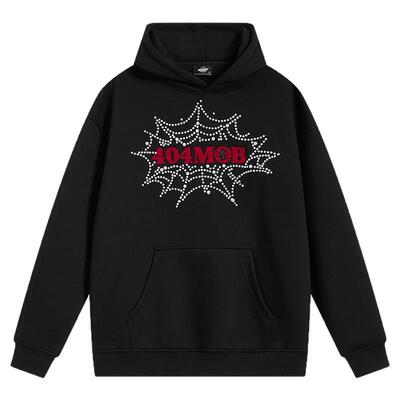 404MOB钉珠毛巾绣蛛网美式街头连帽卫衣男女款潮牌休闲百搭帽衫秋