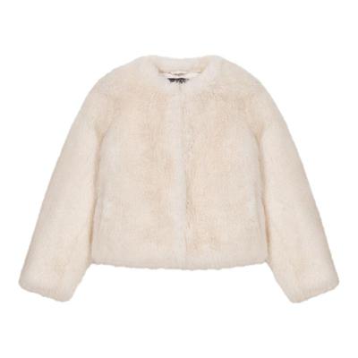 Maje秀场同款2025秋冬新款女装时尚白色疗愈绒感短款人造毛皮外套