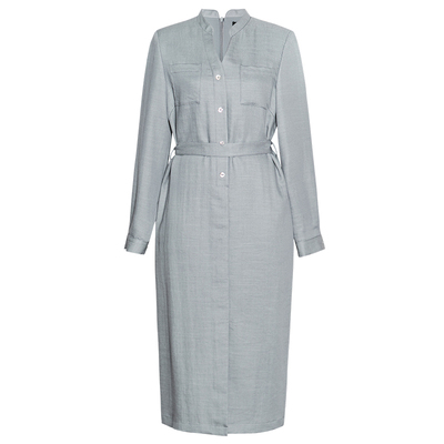 罗衣简约知性V领系带收腰连衣裙