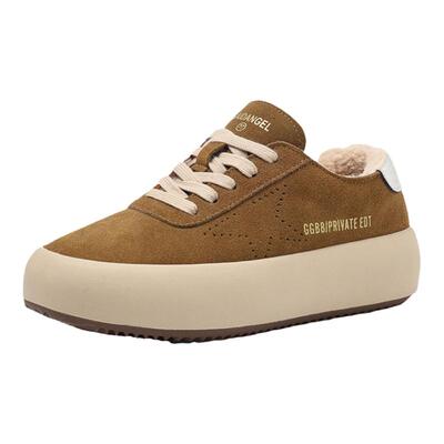 冬季加绒德训鞋女复古厚底圆头