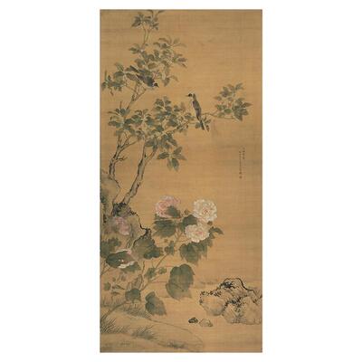 马荃白头荣贵工笔牡丹花鸟画画稿