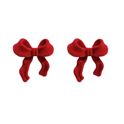 大红色系韩式水钻美少女绒球耳钉