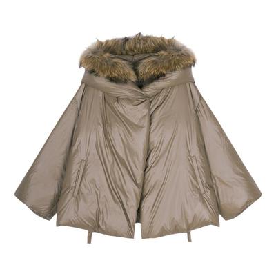 JNBY/江南布衣冬季羽绒服中长款连帽毛领宽松休闲亮面通勤外套女