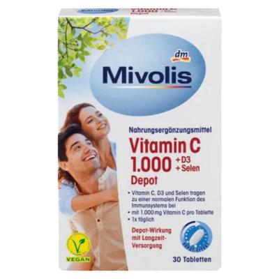 Mivolis维生素C片30粒维生素C1000+D3+硒咀嚼片成人补充保健品