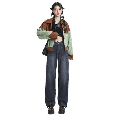 rjvo复古蓝高腰牛仔裤2024直筒