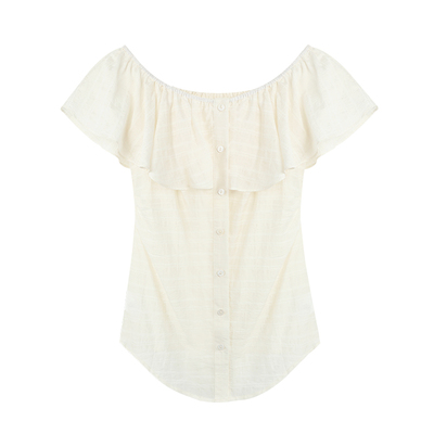 MULVAN 一字肩衬衫女荷叶边上衣+气质阔腿短裤薄款a字休闲裤套装