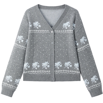 【商场同款】乐町小兔提花针织开衫春新款宽松毛衣外套C1EDF3430