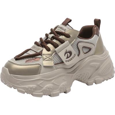 大东休闲运动女鞋2025年冬季新款平底高跟系带圆头老爹鞋