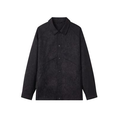 USHI悠时 简约翻领时尚拼接印花肌理感通勤休闲潮酷夹克外套男装