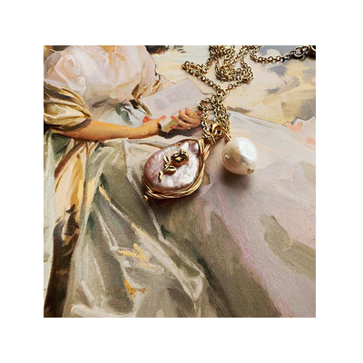 古典镀金玫瑰粉紫巴洛克珍珠项链