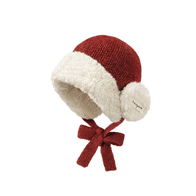 暖绒冬日~加厚保暖红色毛线帽子