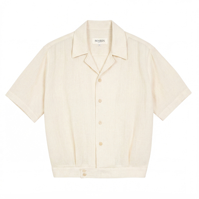 SOARIN英伦雅痞透短袖麻料衬衫外套男 复古军装透气棉麻外穿衬衣