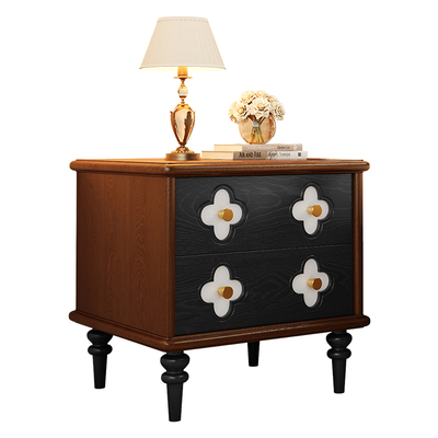 苏娅法式实木床头柜拼色四叶草柜