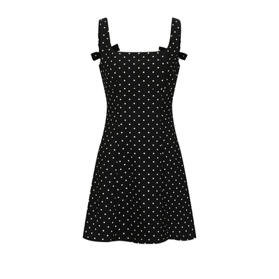 UR&DC2026春季新款休闲复古风波点印花收腰显瘦蝴蝶结超短连衣裙