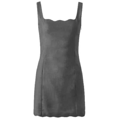 ourhour 波浪花边 黑色方领公主线分割收腰西装连衣裙 女设计感裙