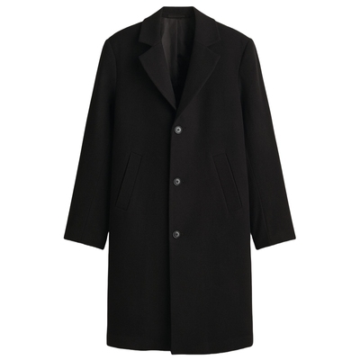 HM男装毛呢大衣冬季英伦风单排扣宽松西装领外套1293646