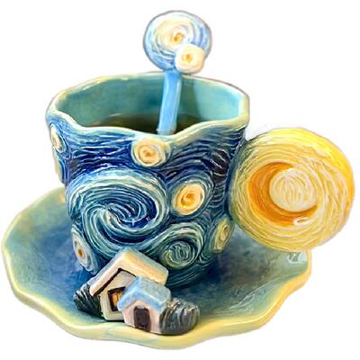 釉下彩梵高星月夜陶瓷杯盘咖啡杯