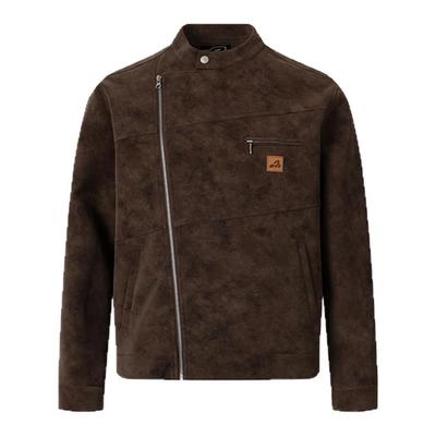 RASS「磨砂麂皮」基础斜拉链皮衣夹克 潮牌秋季复古休闲立领外套