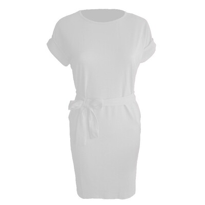 时尚系带圆领口袋连衣裙一步裙