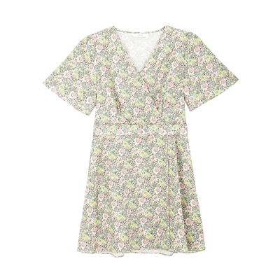 MSLAN优雅印花斜襟连衣裙