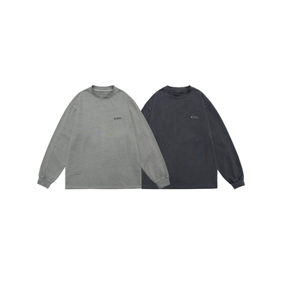 Quentin Marx日系男士重磅洗水做旧长袖T恤纯棉宽松休闲潮打底衫