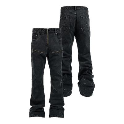 ANTIDOTE 美式高街撞钉朋克拉链微喇牛仔裤水洗堆叠感黑牛直筒裤