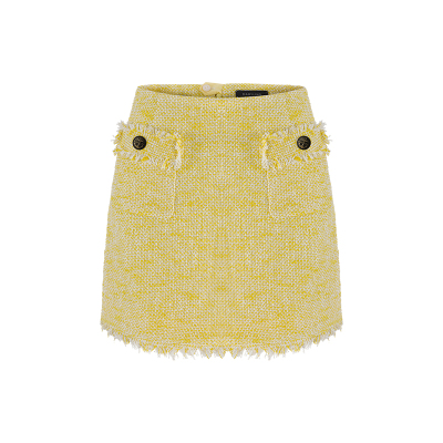 MARYLING玛俪琳春秋晨光黄流苏粗花呢A字半身裙A1CBW70020