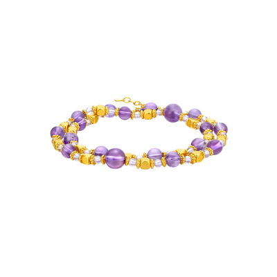 明牌珠宝硬金晶韵系列项链 黄金时尚紫水晶镶嵌足金锁骨链AFB0428